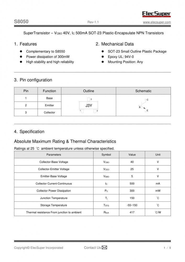 ElecSuper S8050 datasheet page 1