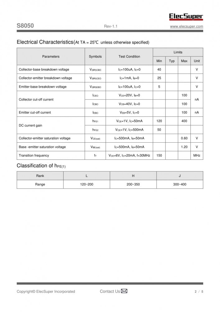 ElecSuper S8050 datasheet page 2