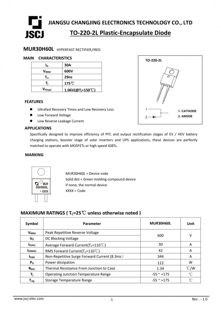 MUR30H60L datasheet page 1
