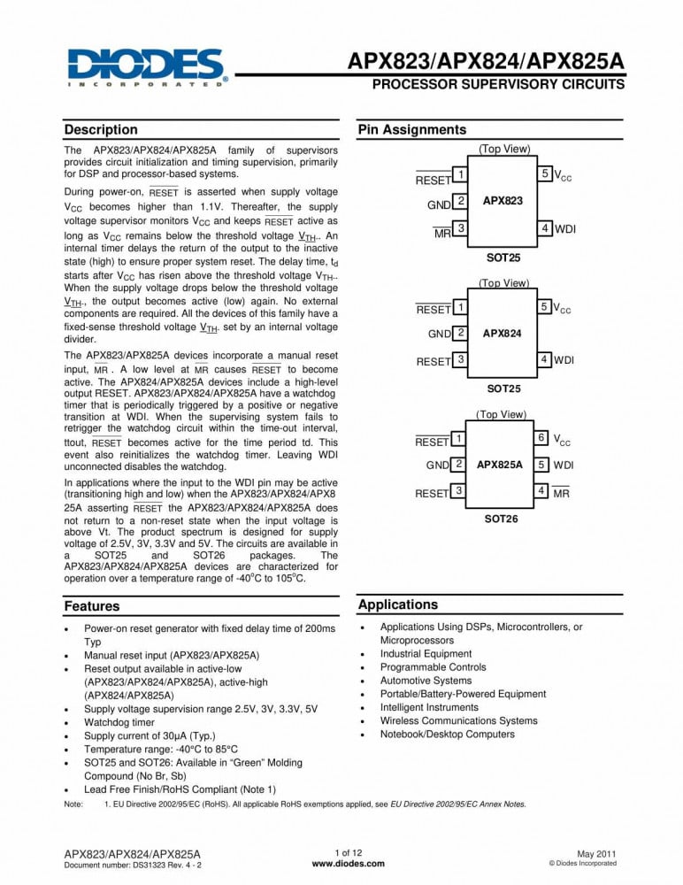 APX825A datasheet page 1