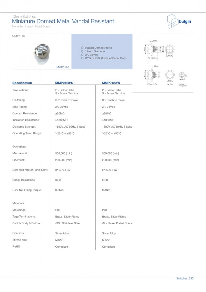 Bulgin switch datasheet page 3