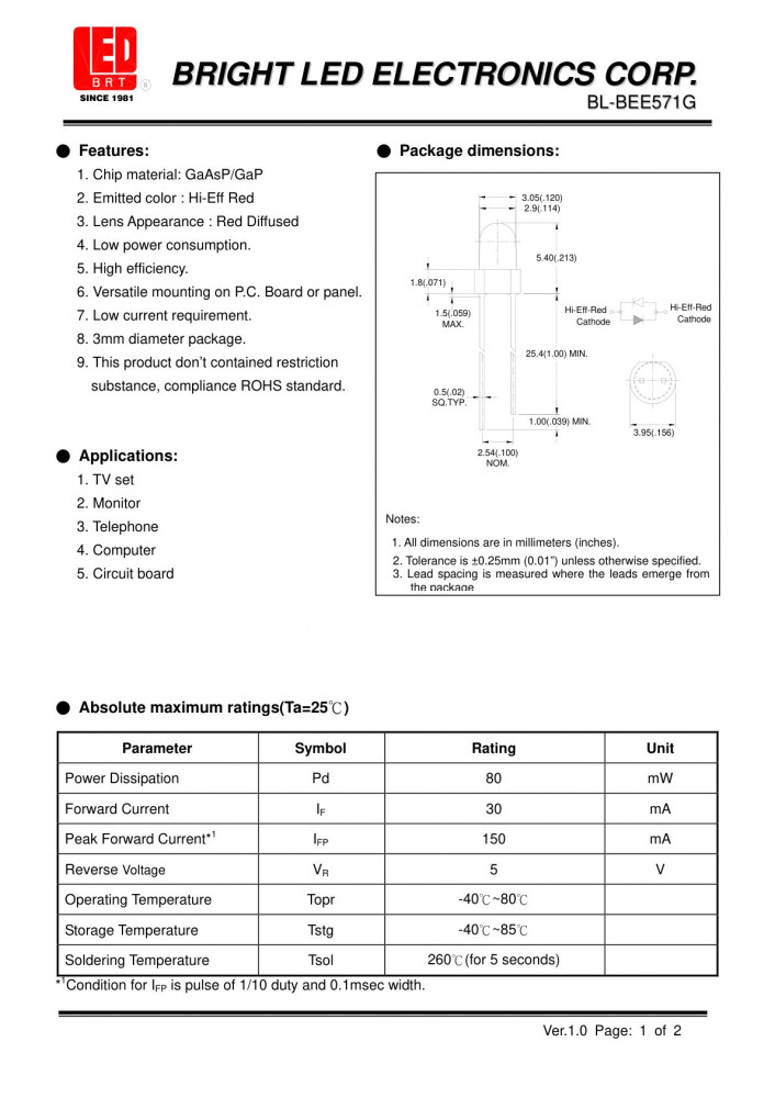 BL-BEE571G datasheet page 1