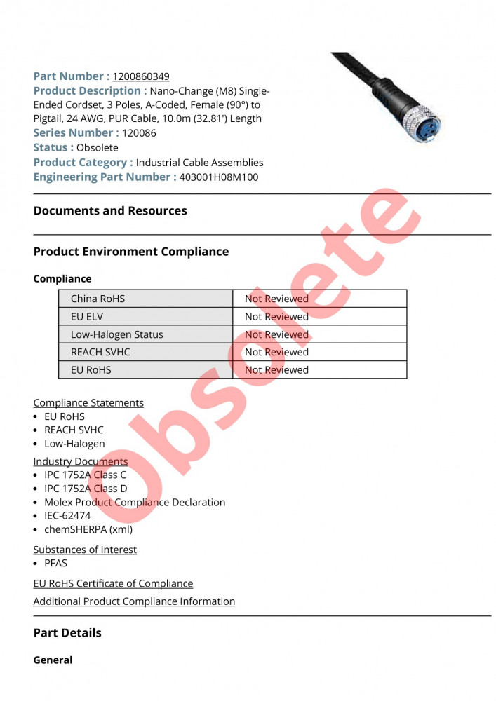 Molex product documentation page 1