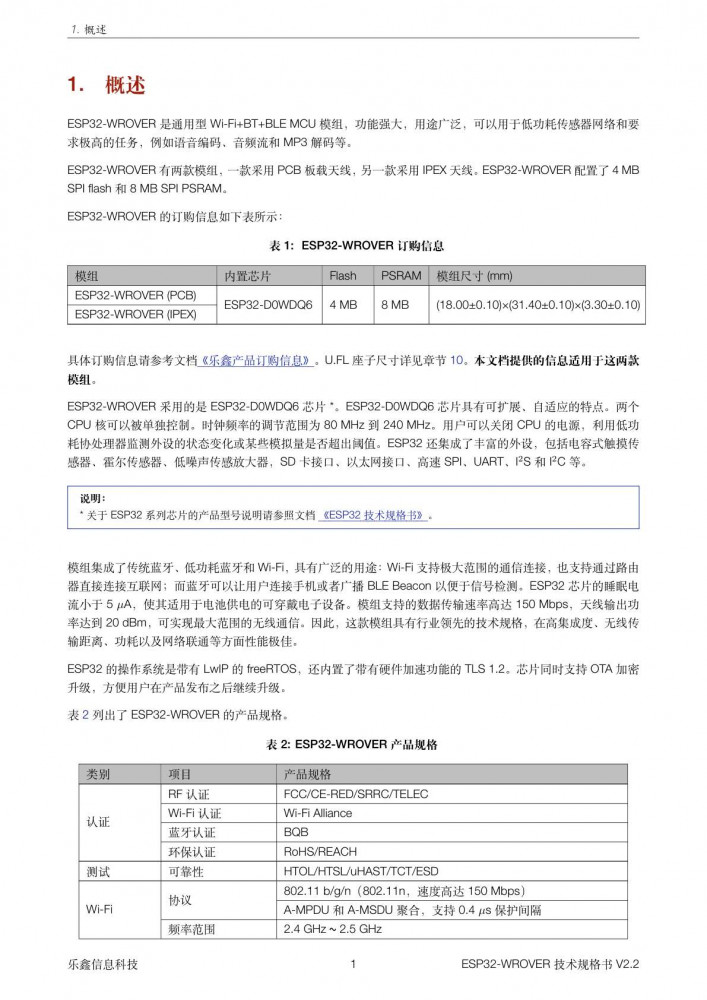 ESP32-WROVER datasheet page 6