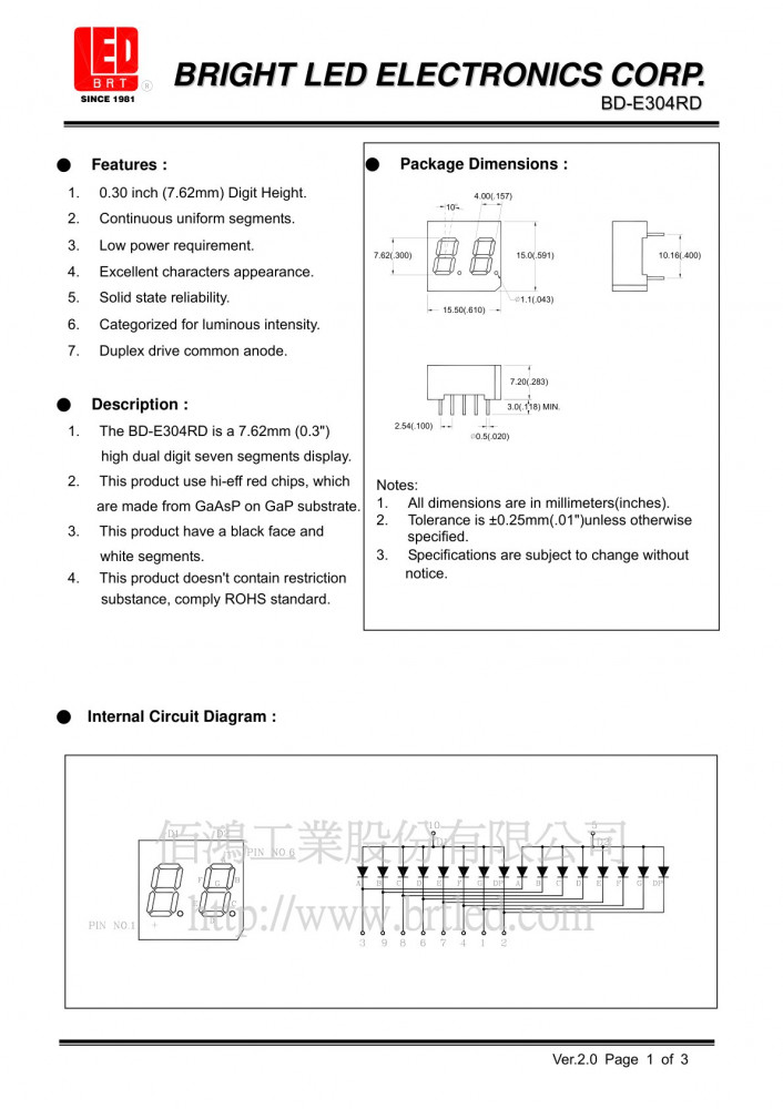 BD-E304RD datasheet page 1, package and product information