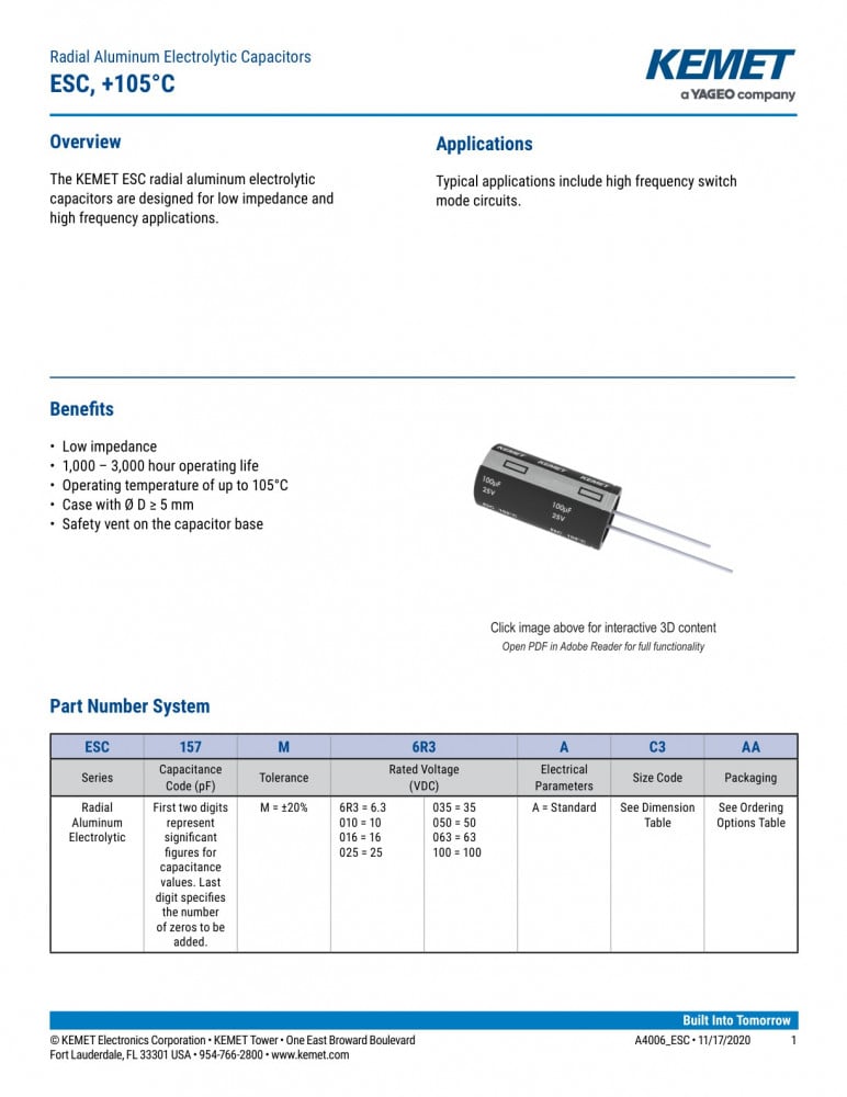 KEMET ESC datasheet page 1