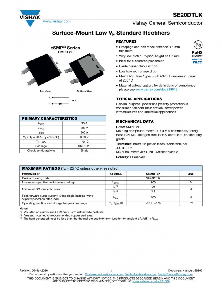 SE20DTLK-M3/I datasheet page 1
