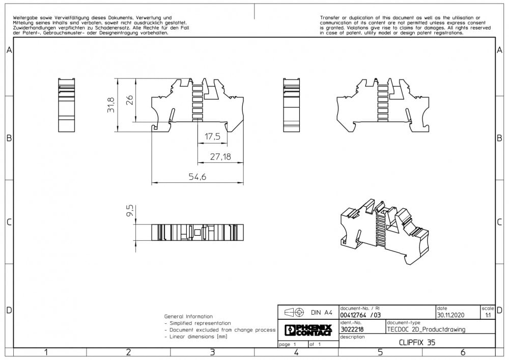 Phoenix Contact 3022218 CLIPFIX 35 product drawing