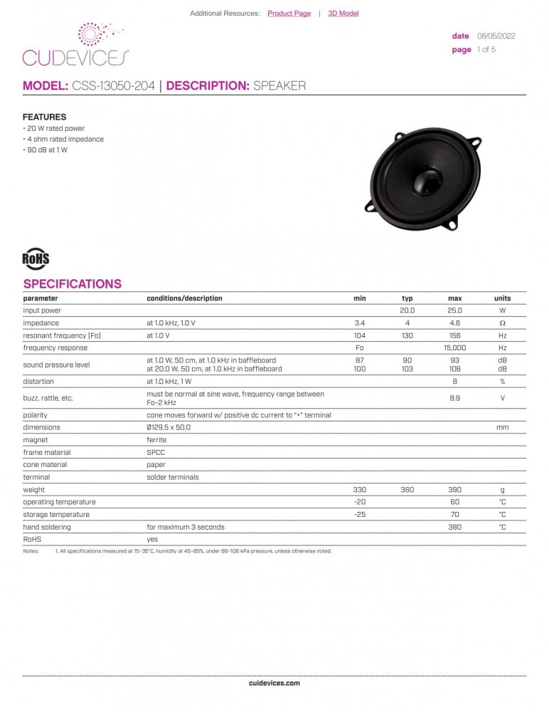 CSS-13050-204 datasheet page 1