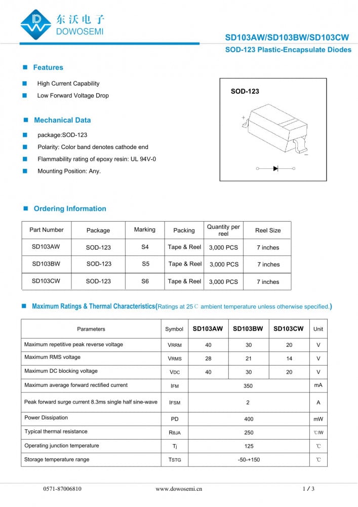 DOWO SD103AW datasheet page 1