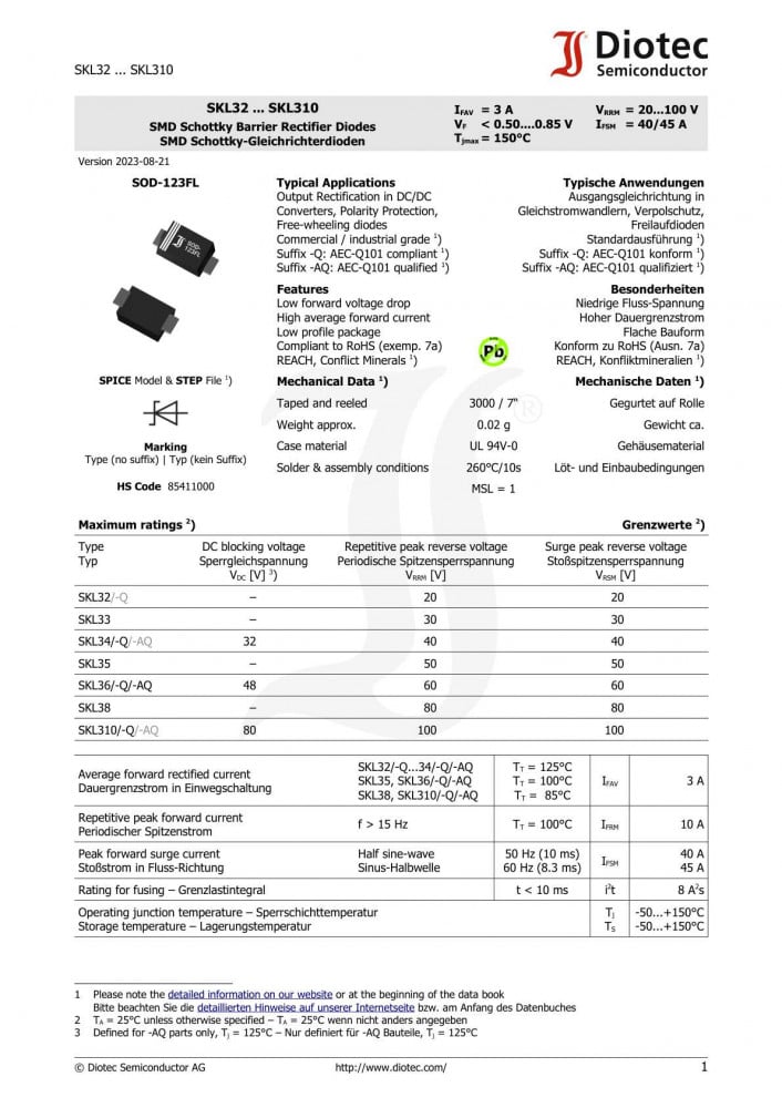 DIOTEC SKL310 datasheet page 1