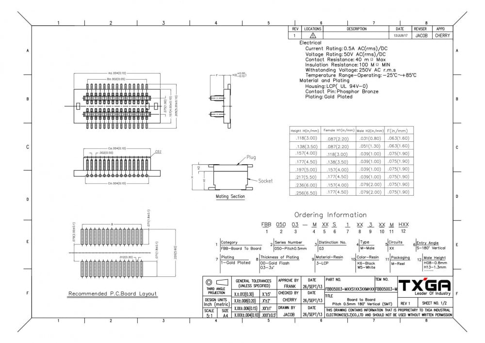 TXGA FBB05003 series technical drawing page 1