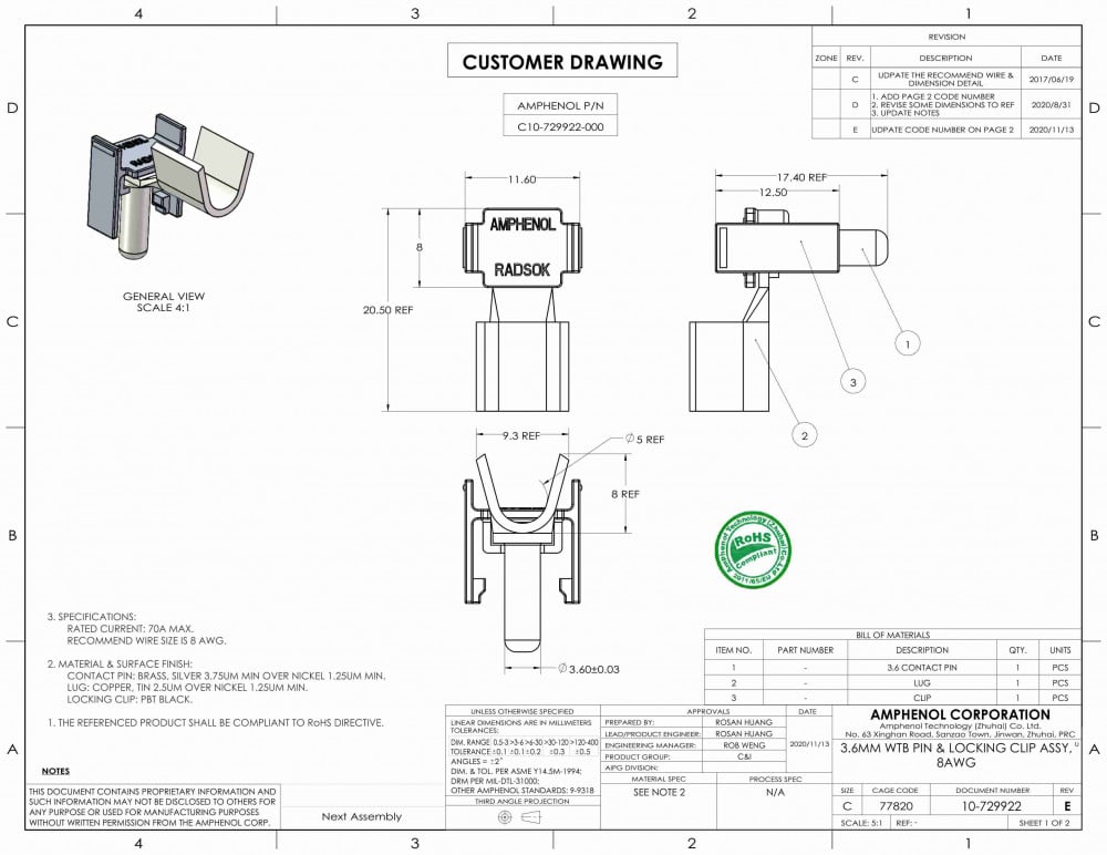 Amphenol WTB036PR174000 drawing sheet 1