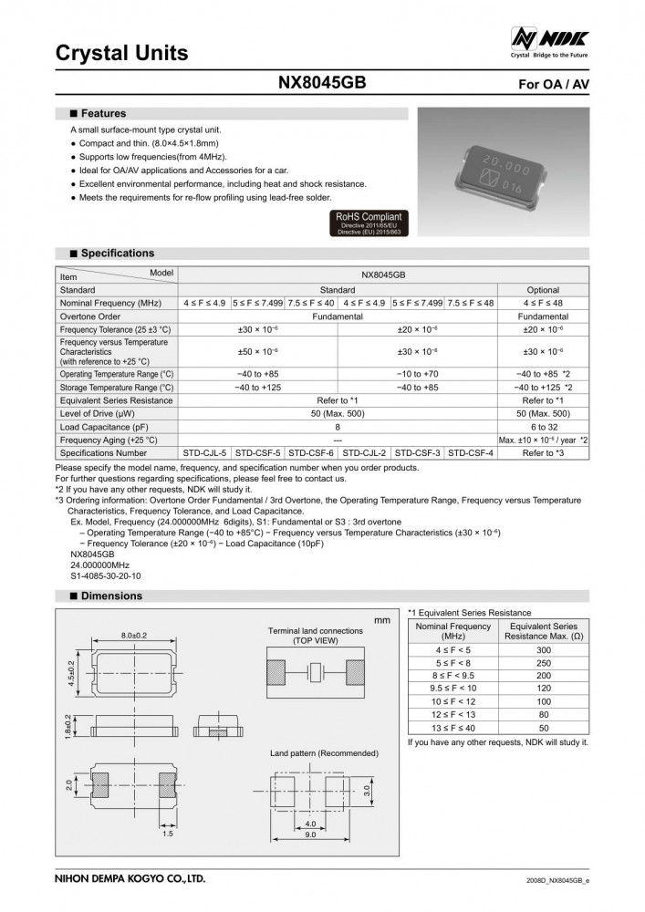 NDK NX8045GB technical document page