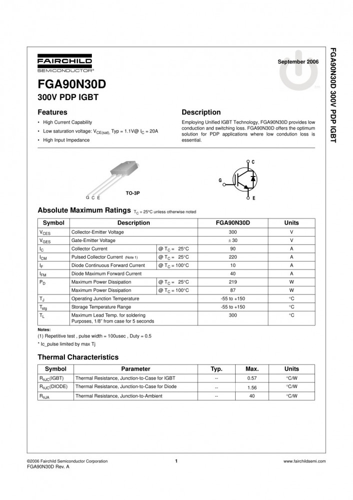 FGA90N30DTU datasheet page 1