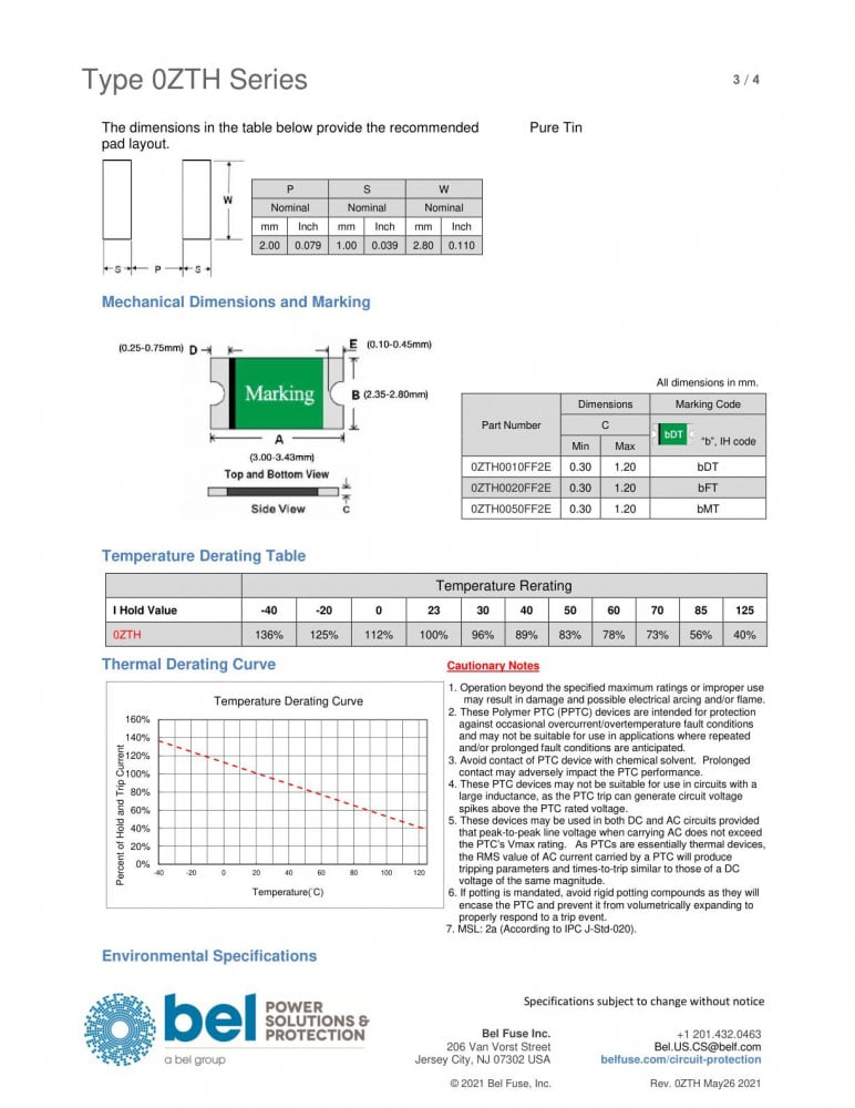 Bel Fuse 0ZTH series datasheet page 3