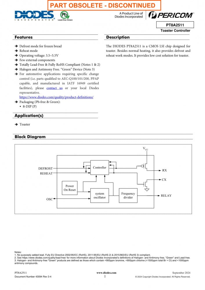 PT8A2511PE datasheet page 1