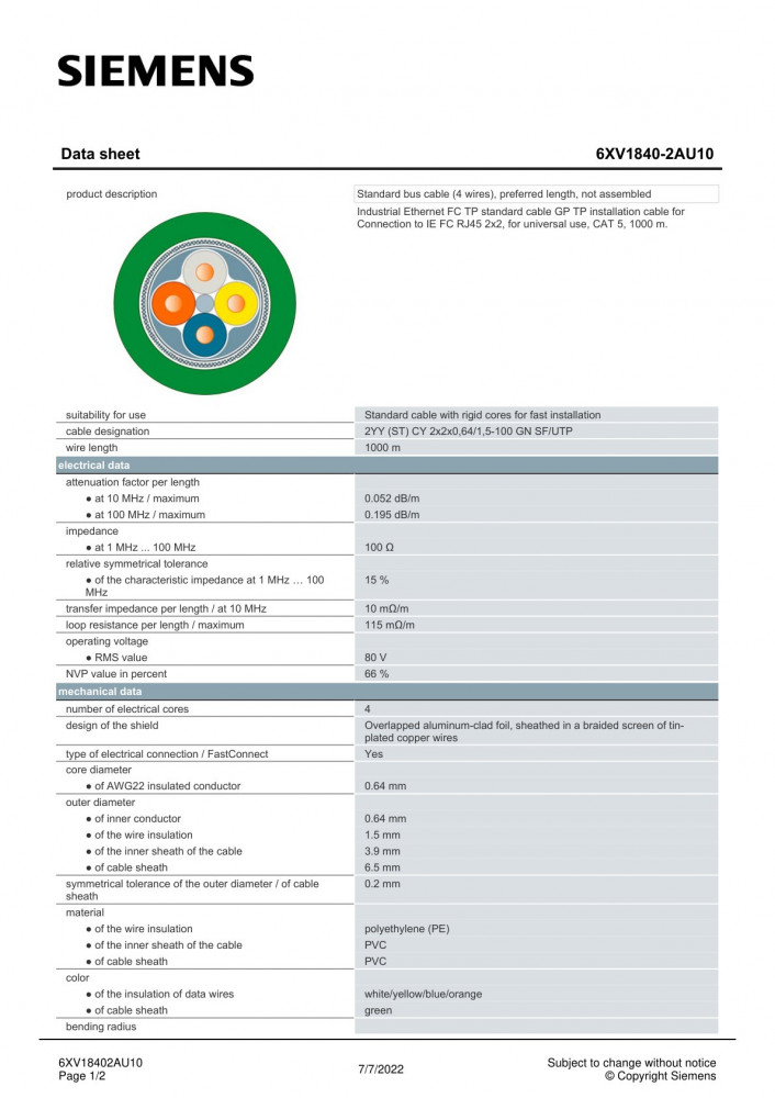 6XV18402AU10 technical document page 1