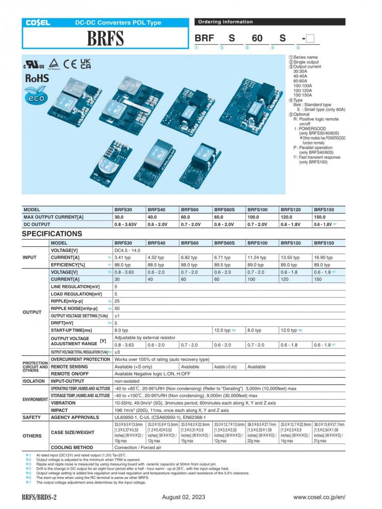 Cosel BRFS series datasheet page 2