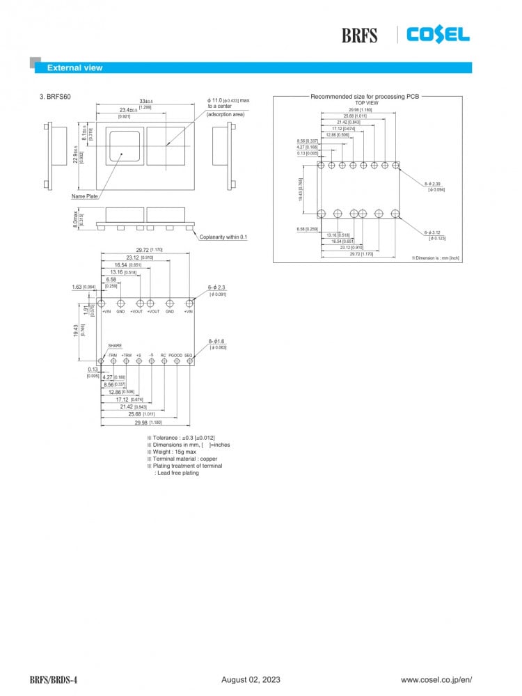 Cosel BRFS series datasheet page 4