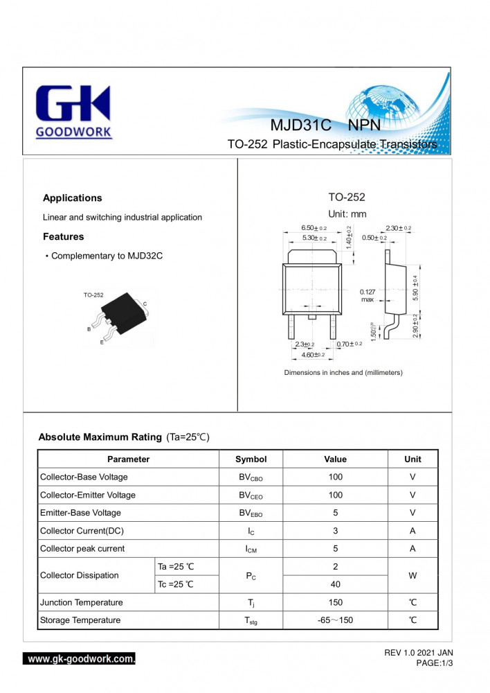MJD31C technical document page 1