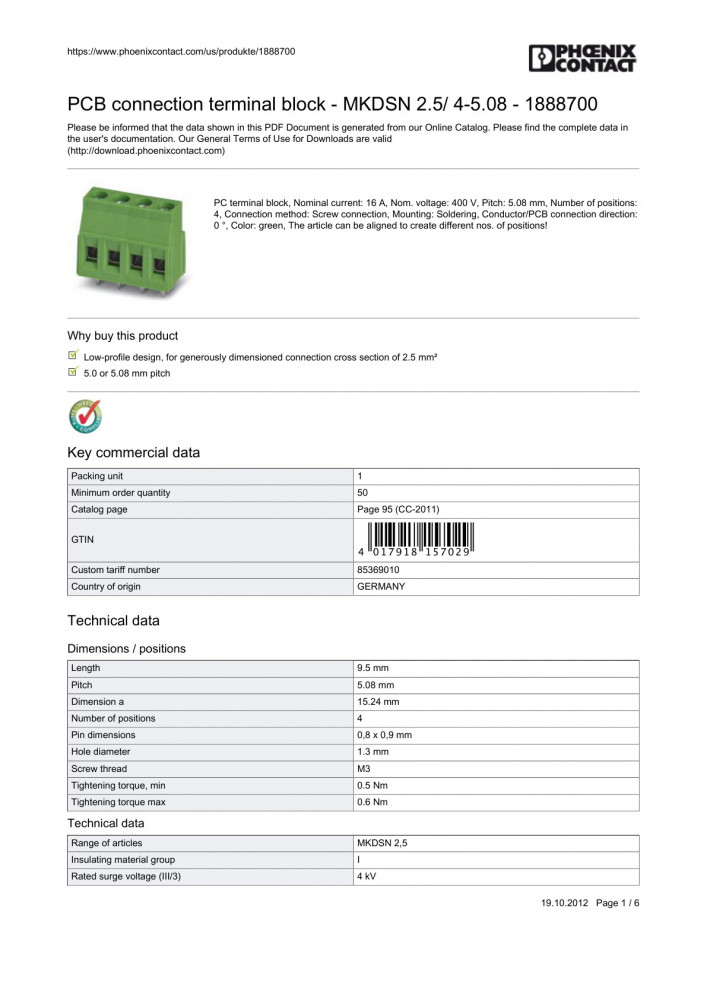 Phoenix Contact 1888700 product documentation page 1