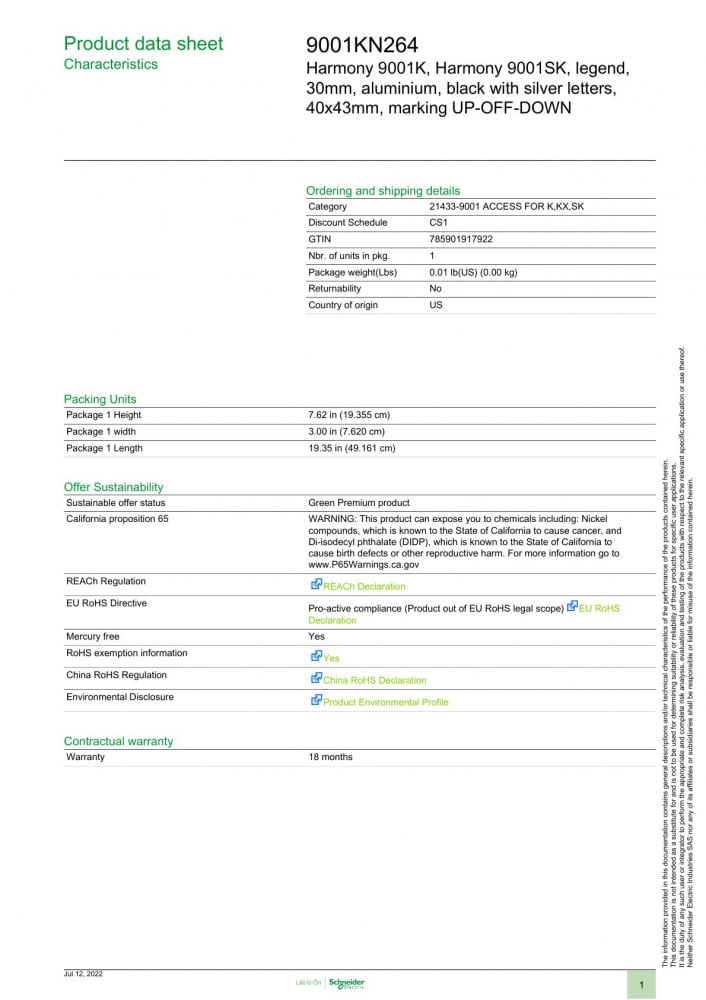 9001KN264 technical document page
