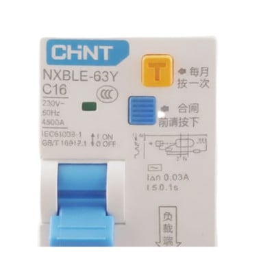 CHINT NXBLE-63Y 1P+N C20 0.03A 4.5kA Miniature Residual Current Circuit Breaker