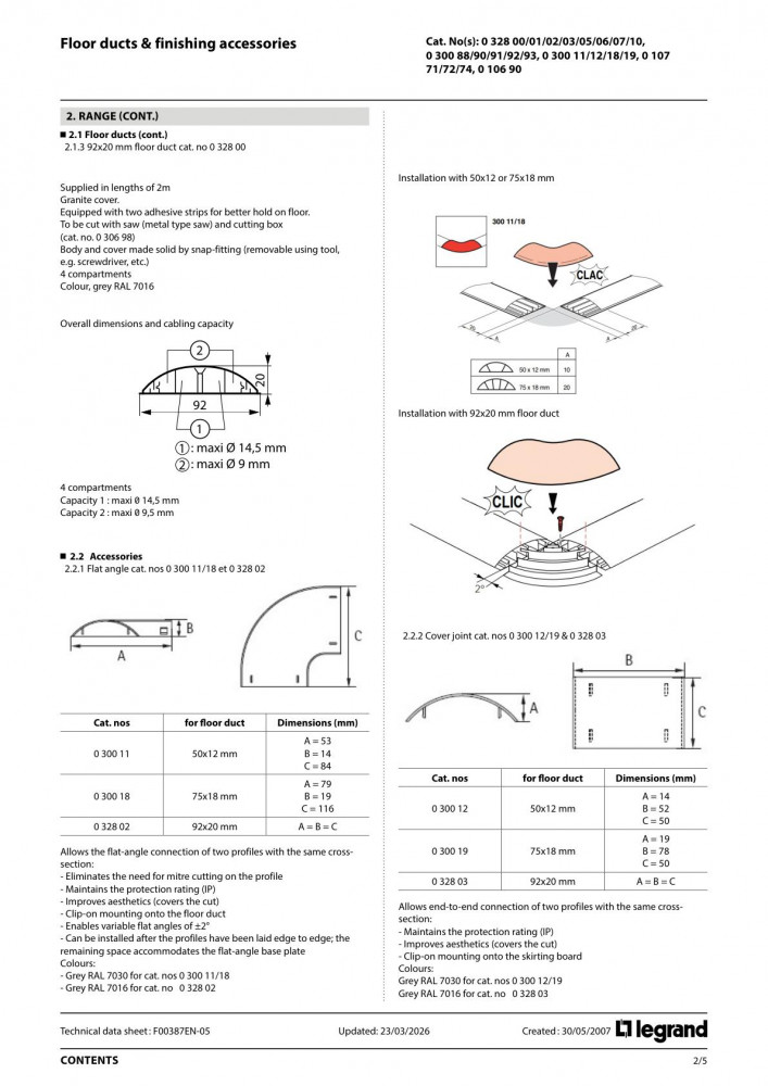 Legrand floor ducts and finishing accessories technical document, page 2