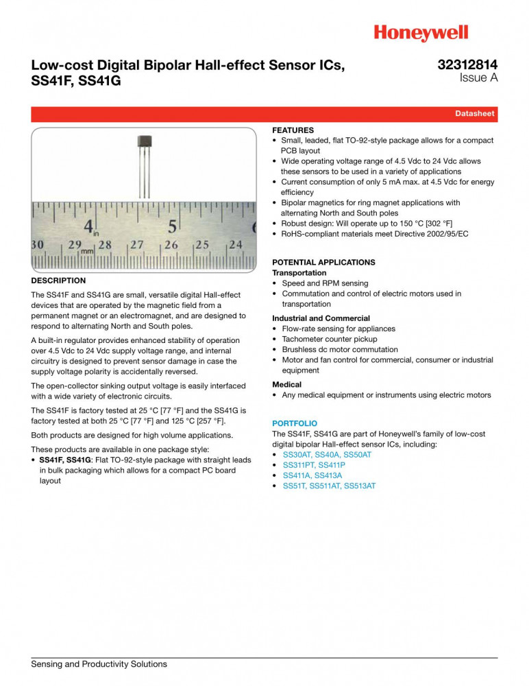 Honeywell SS41F datasheet page 1