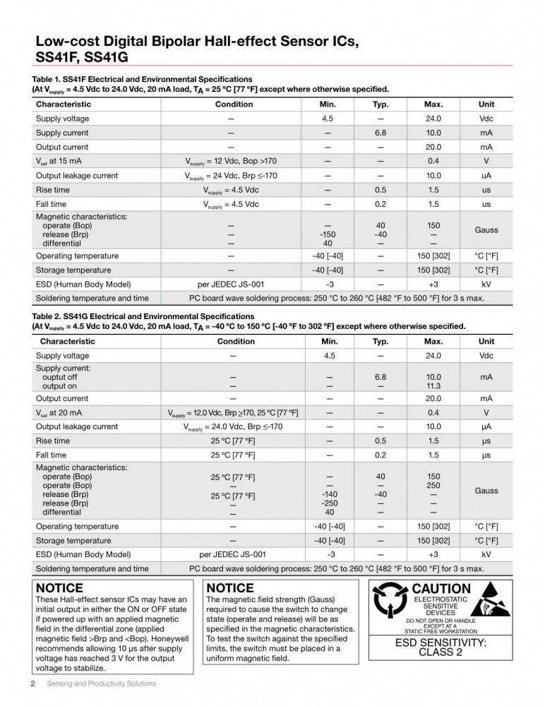 Honeywell SS41F datasheet page 2