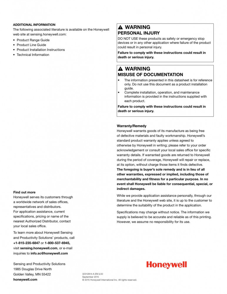 Honeywell SS41F datasheet page 5