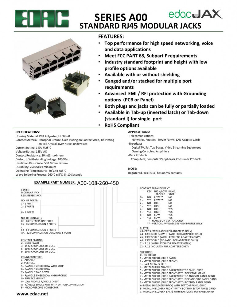 EDAC A00 series technical document preview