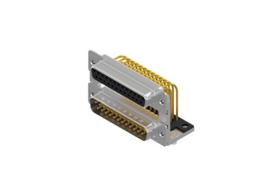 D-SUB Dual Port • Dual port 25-pos. /25-pos. • Dual port socket upper / Plug bottom • Solder pin angled .750