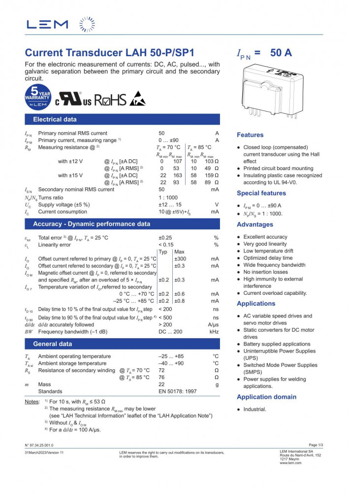 LAH 50-P/SP1 datasheet page 1