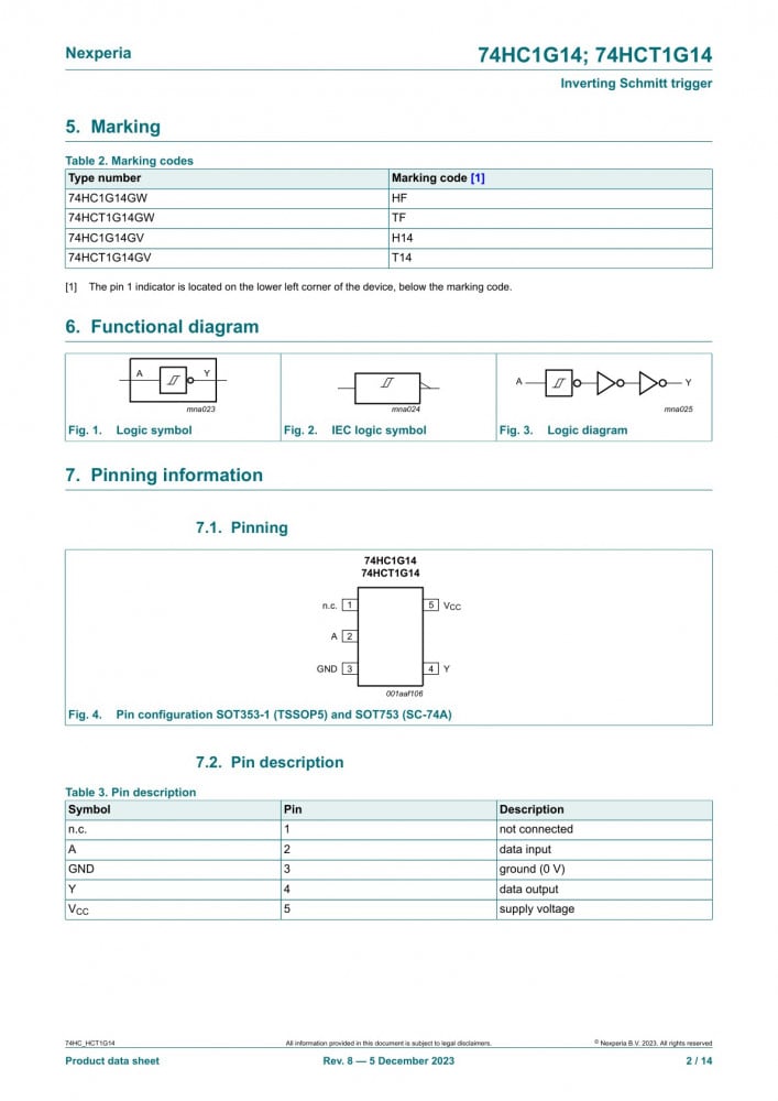 74HC1G14GW datasheet page 2