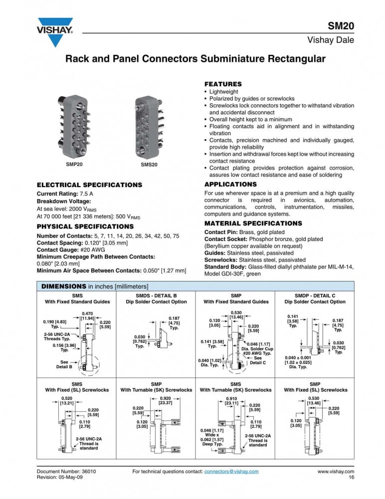 VISHAY connector datasheet page 1