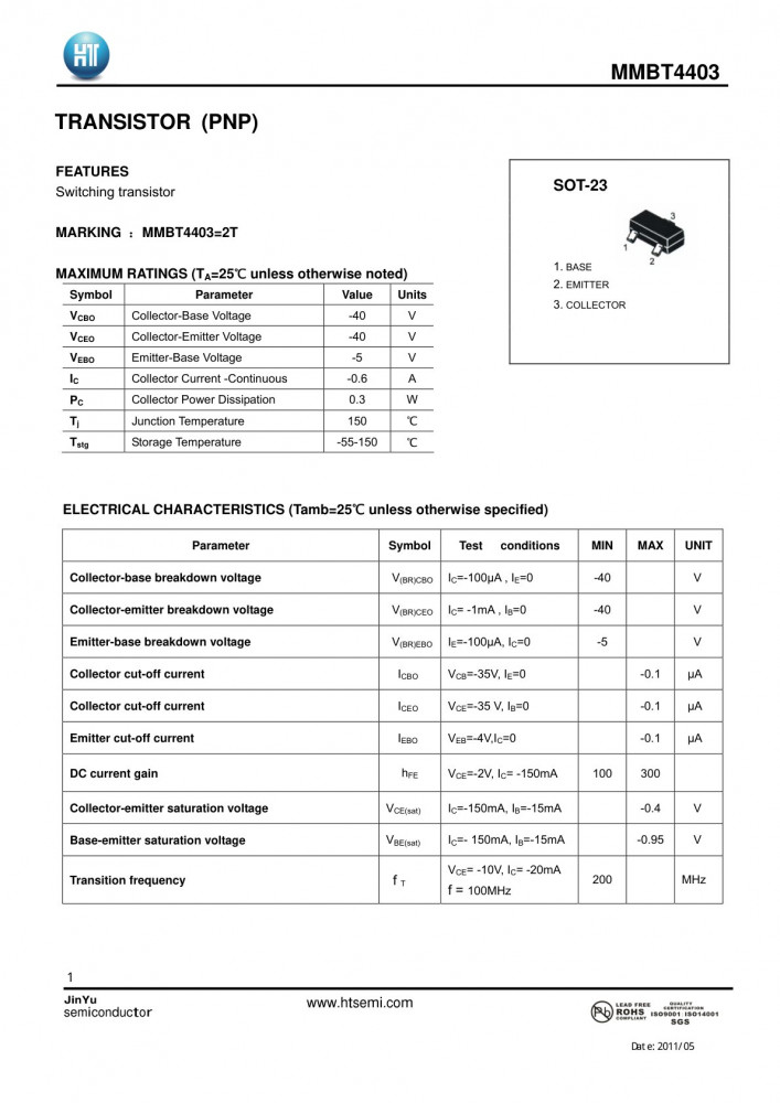 MMBT4403 datasheet page 1