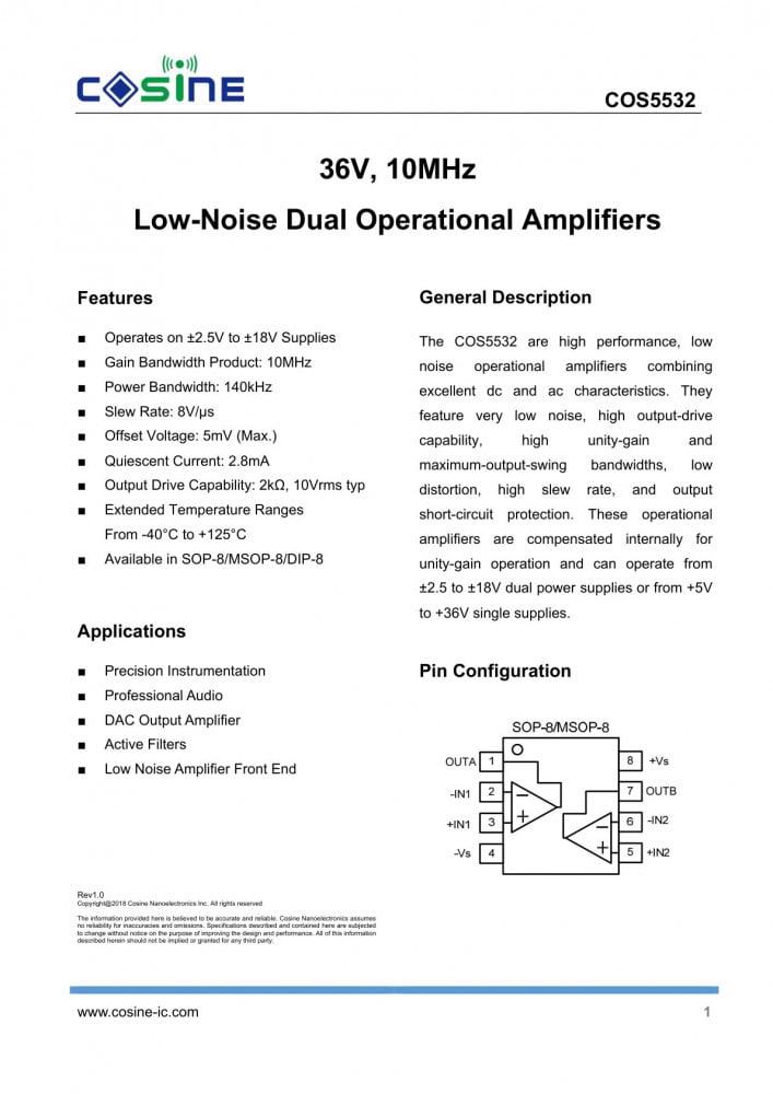 COS5532SR datasheet page 1