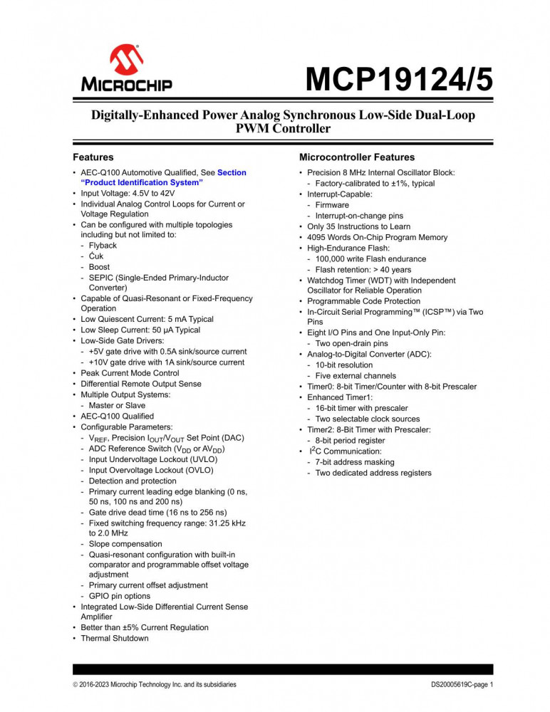 MCP19124T-E/MJ datasheet preview page 1