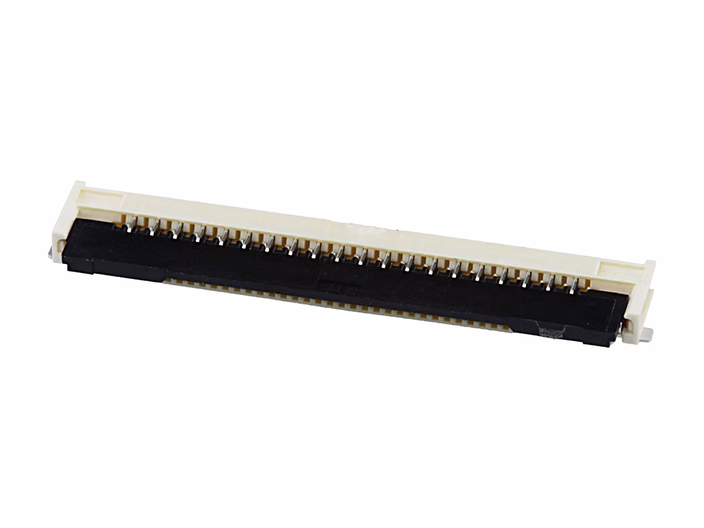 Easy-On FFC/FPC Connector, 1.00mm Pitch, FD19 Series, Right-Angle, Bottom Contact, 1.90mm Height, 28 Circuits, 150°C Operating Temperature, Gold over Nickel Plating