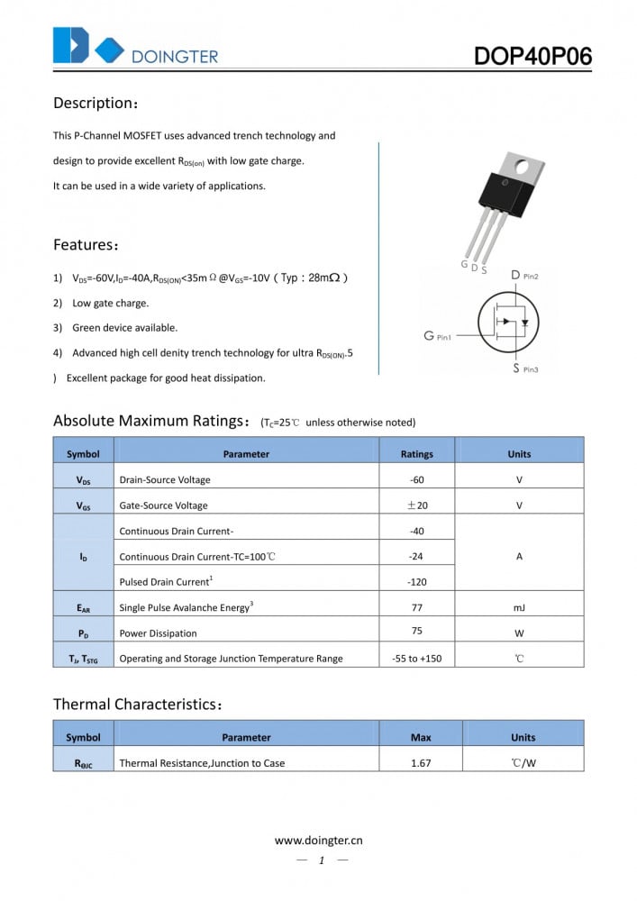 DOP40P06 datasheet page 1