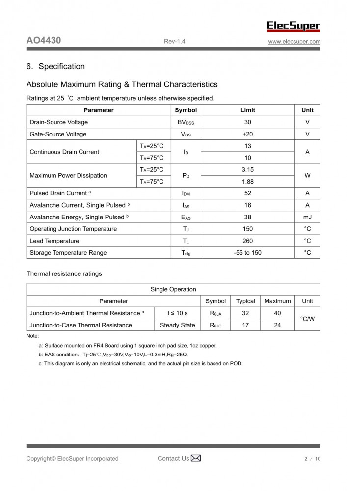 AO4430 datasheet page 2