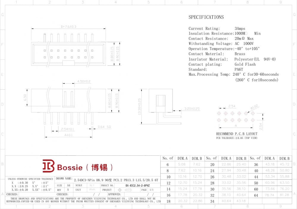 BX-IDC2.54-2-8PWZ technical drawing