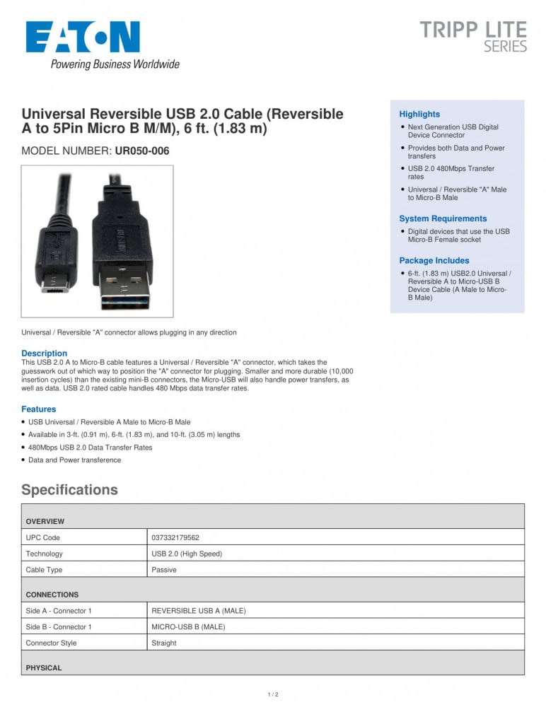 UR050-006 technical document page 1