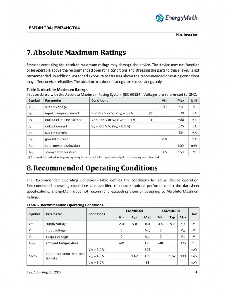 EM74HC04D datasheet page 4