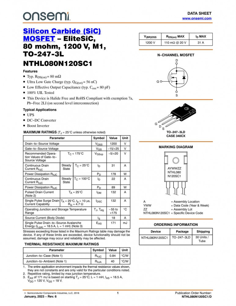 NTHL080N120SC1 datasheet page 1