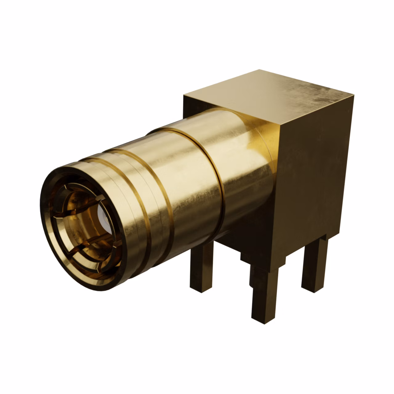 SMB Plug, Right-Angle, PCB Receptacle, Through Hole, Brass Body, Gold (Au) Plated, 50 Ohms for sale