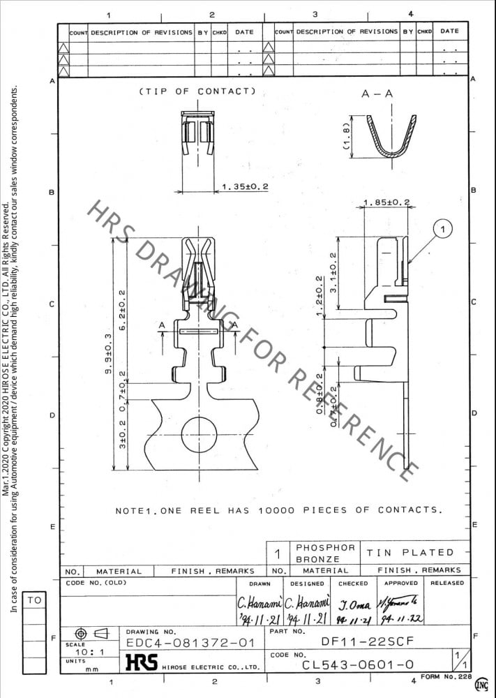 HRS DF11-22SCF technical document preview