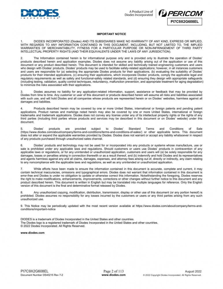 PI7C9X2G608ELBZXAE datasheet page 2
